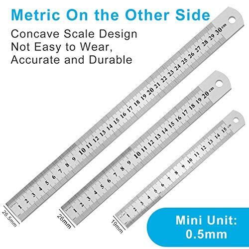 3PCS Stainless Steel Ruler Metal Ruler Set 6 8 12 inch Steel Ruler with ...