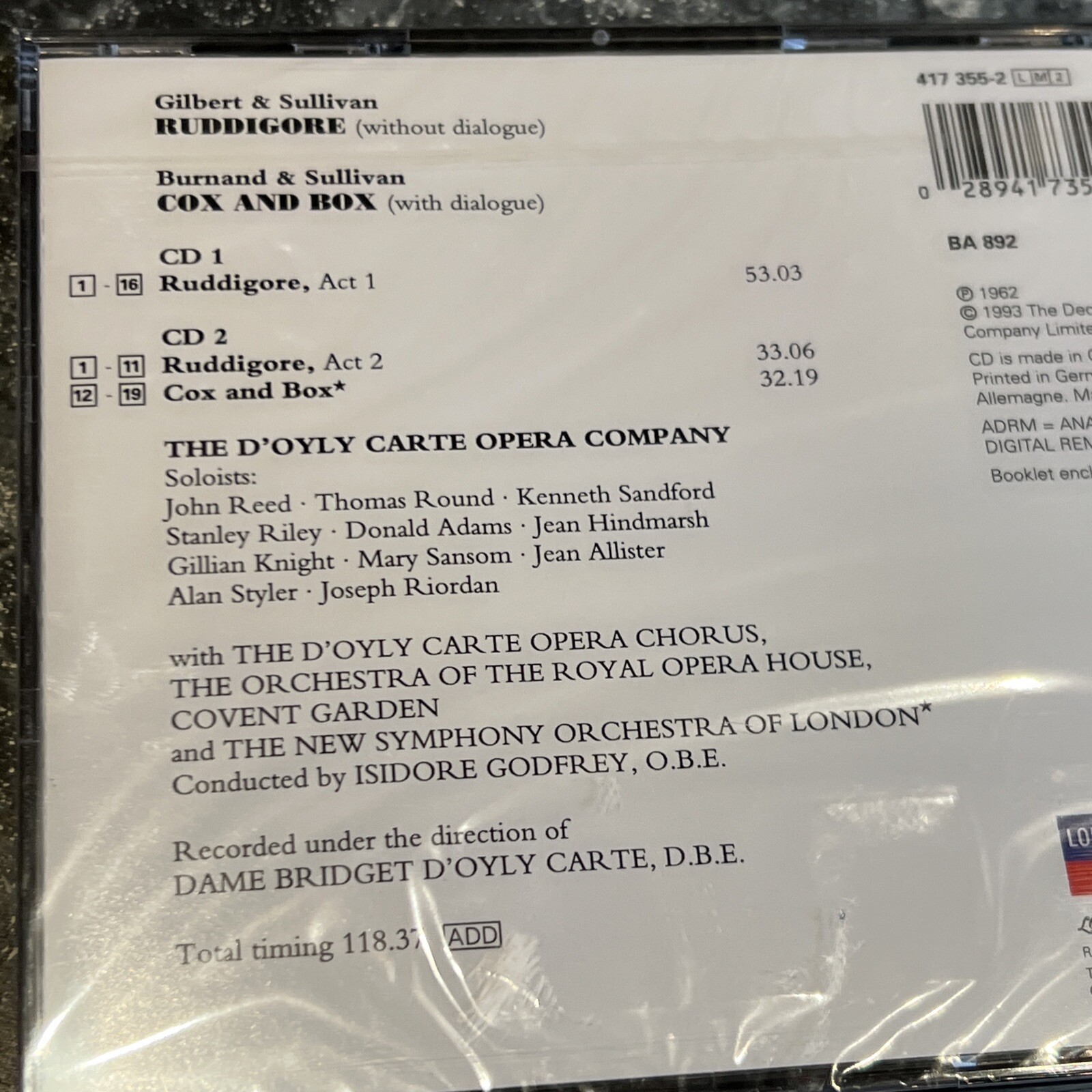 Gilbert & Sullivan - Ruddigore, Cox and Box - The D'Oyly Carte Opera ...