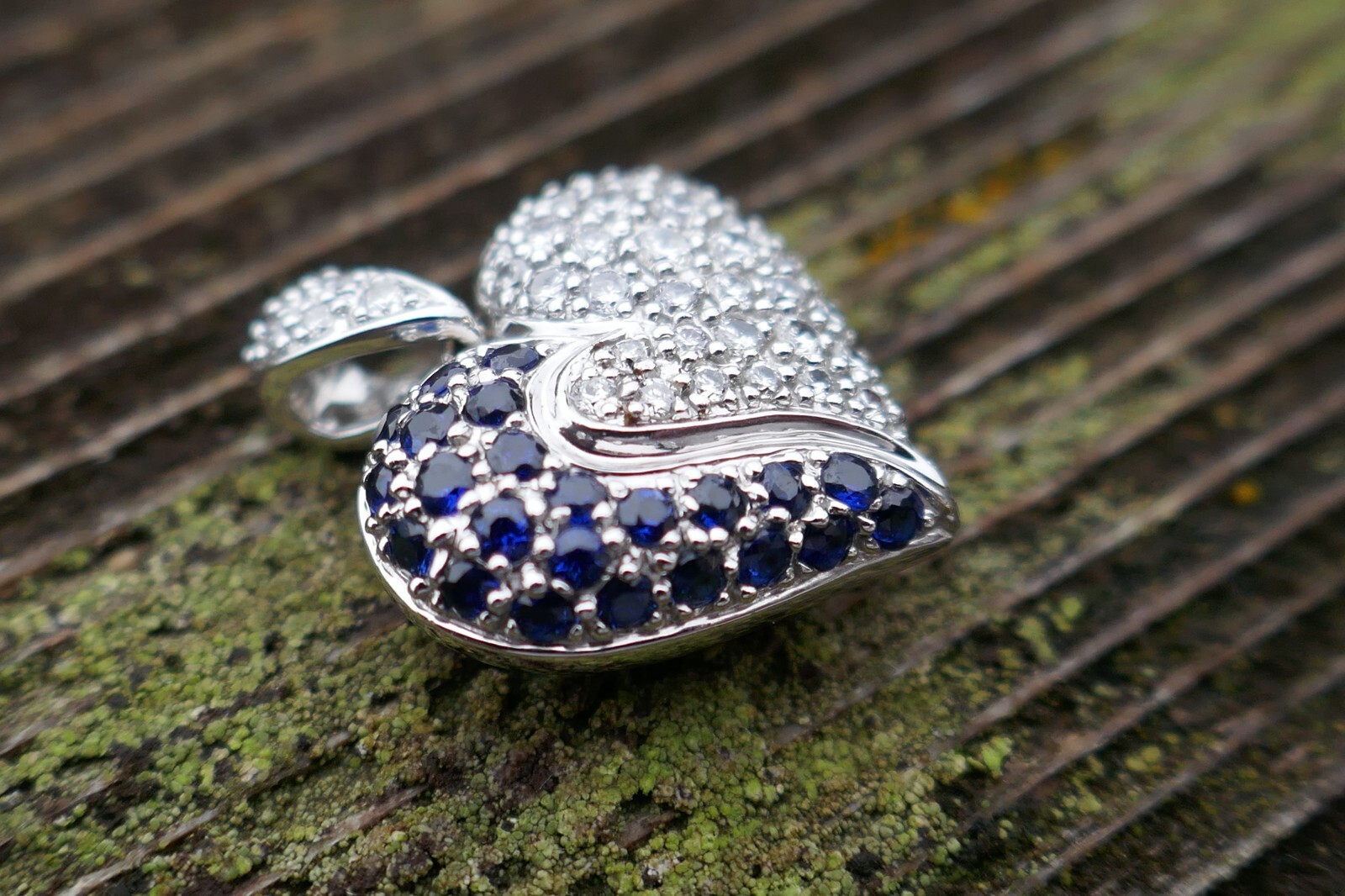 Shane Co. 14kt White Gold Natural Diamond & Sapphire Puffy Heart Shaped ...