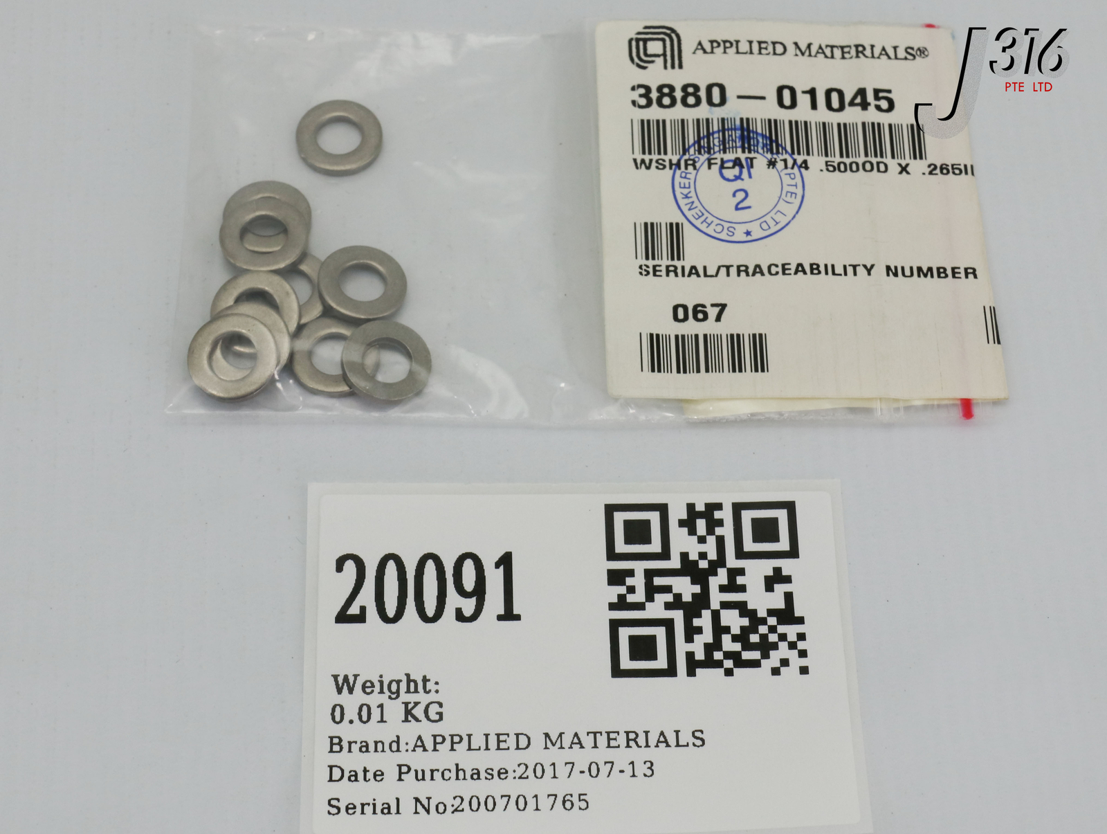 20091 APPLIED MATERIALS WSHR FLAT #1/4 .500OD X .265ID X .063TH (NEW ...