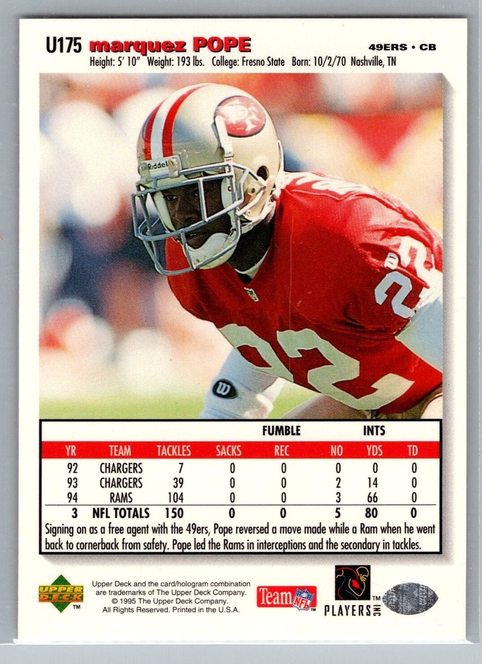 1995 UPPER DECK COLLECTOR'S CHOICE CARD # U175 Marquez Pope -San ...