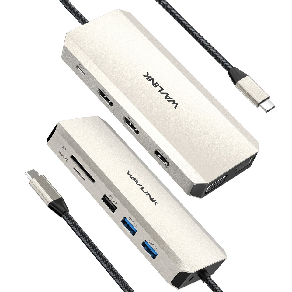 WAVLINK USB C 12-in-1 MINI Hub Laptop Docking Station Triple Display ...
