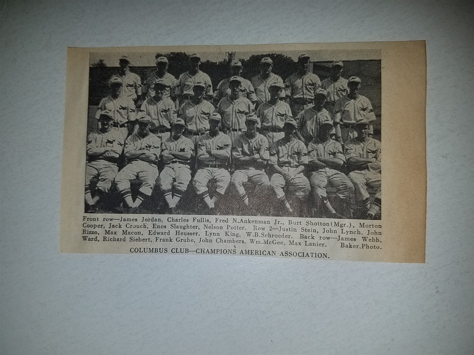 Columbus Red Birds 1937 Team Picture Enos Slaughter Chick Fullis Ed ...