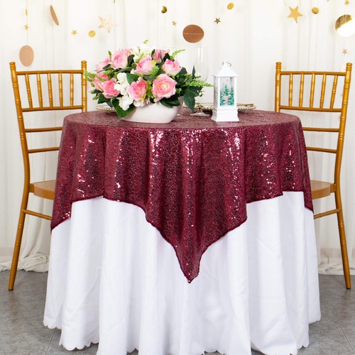 ShinyBeauty Sequin Tablecloth Burgundy Sequin Table Overlay Glitter ...