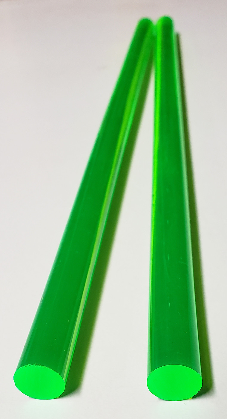 2 Pcs 5/8" DIAMETER CLEAR GREEN FLUORESCENT ACRYLIC PLEXIGLASS ROD 12 ...