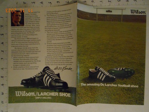1973 Wilson sporting Goods brochure catalog AD Dr Larhcer football shoe ...