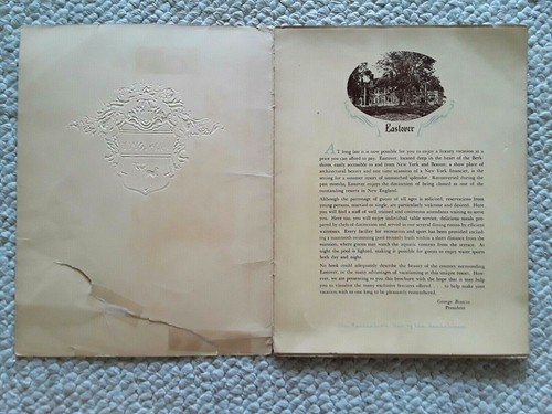1946 Menu & Information Booklet for EASTOVER ESTATE, The Berkshires ...