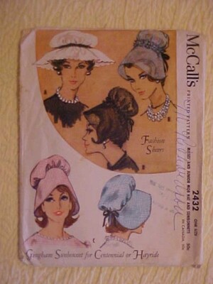 1960 McCall's Pattern Misses' and Junior Mob Hat and Sunbonnets 2432 | eBay