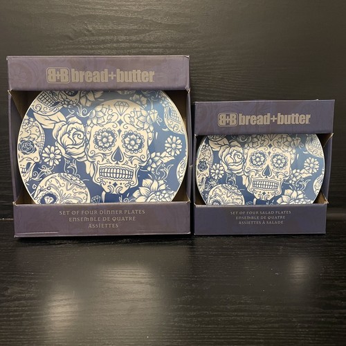 Bread+butter Spooky Time Gothic Sugar Skull Salad (4)+ Dinner (4) Plate ...