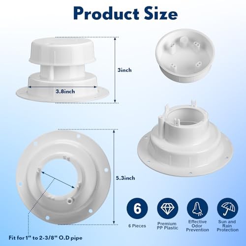 6 Pcs RV Plumbing Vent Cap RV Roof Vent Cover Replacement Sewer Cap for ...
