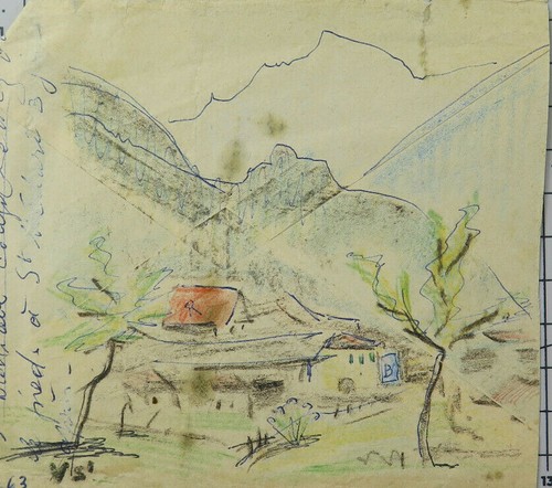 Old Alpine Landscape Drawing From Switzerland Pencil Art BM53.6C | eBay