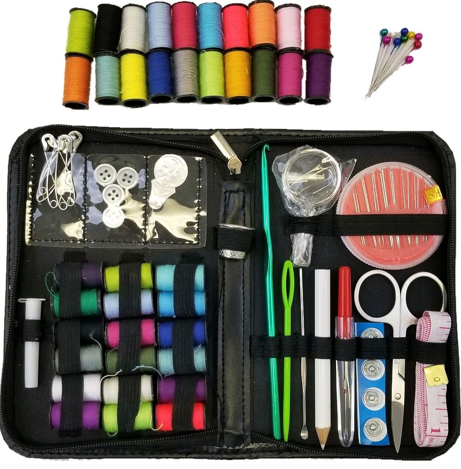 Sewing Kit Measure Scissor Thimble Thread Needle Storage Box Travel Set ...