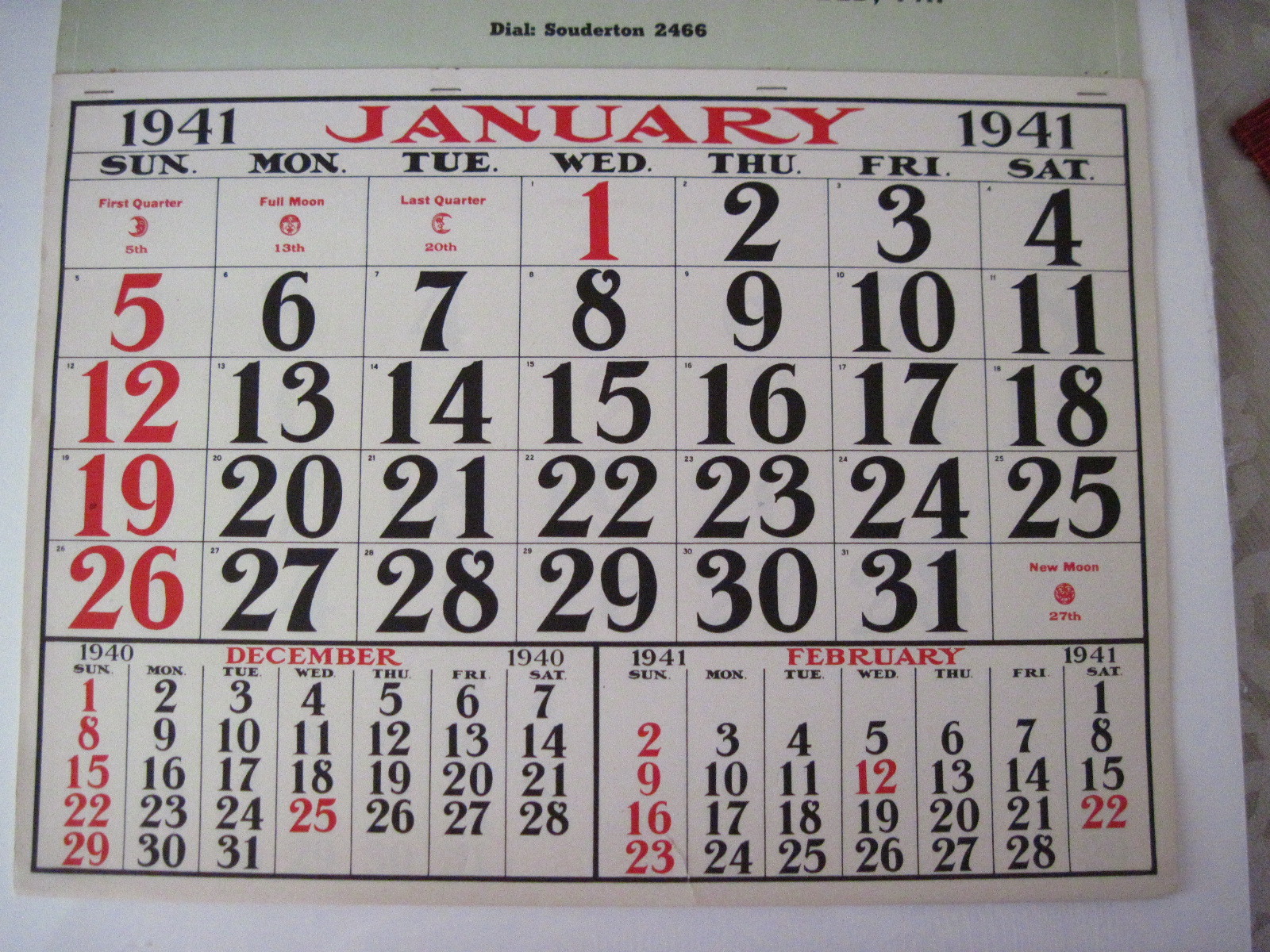 1941 Ad Calendar for F.W. School w/ Sweet Picture of St. Bernard & Girl ...