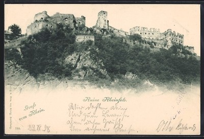 St. Goar, Ruine Rheinfels, Ortsansicht von unten, Ansichtskarte 1898 | eBay