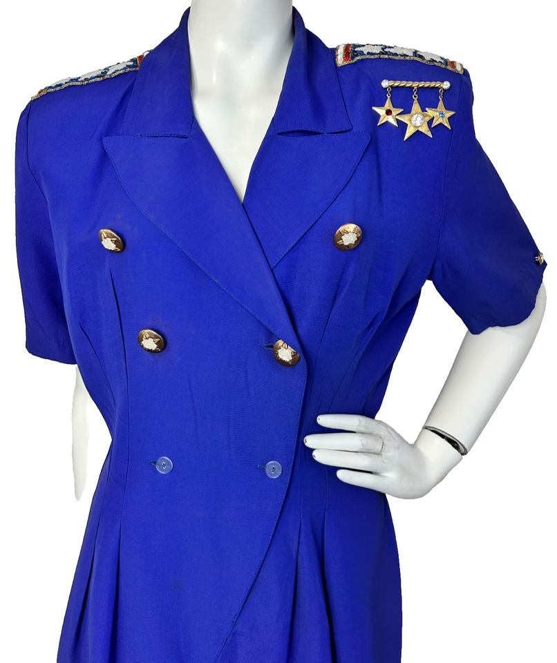 80s Rampage Romper Size Small Blue Sequin Pearl Epaulette Brooch Short ...