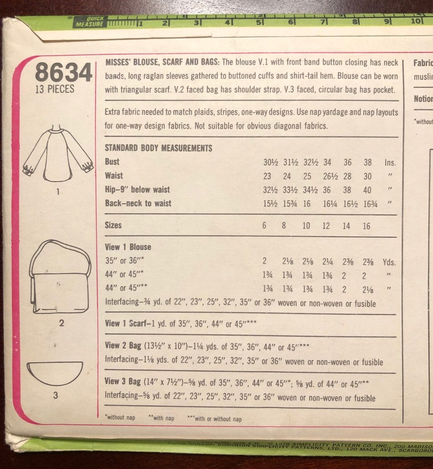 Simplicity 8634 Misses' Blouse, Scarf and Bags - Purse Size 12 Sewing ...
