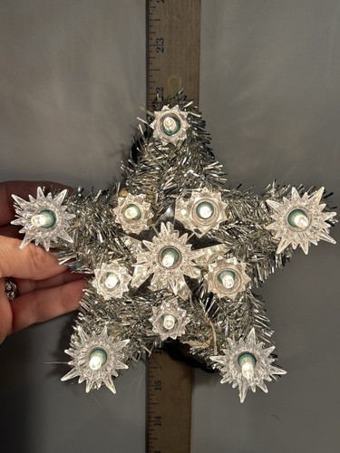 Vintage 11 Light Tree Top Tinsel Star Silver Lights 6 1/2" Christmas ...
