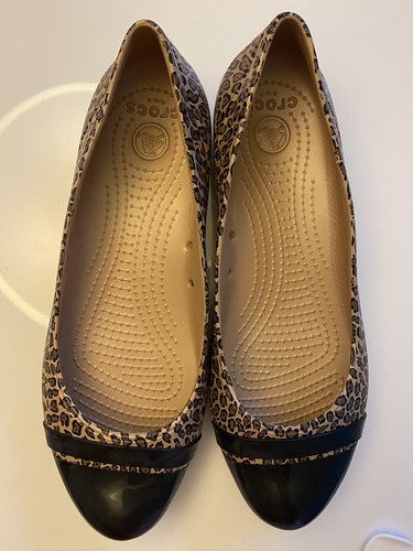 Crocs Cap Toe Leopard Print Ballet Flats Womens Size 9 w Tan Black ...