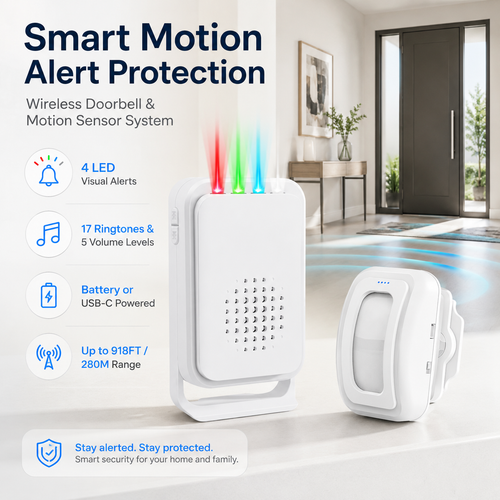1PK Vibration Mode Wireless Door Alert 4 LED Indicator Motion Sensor ...