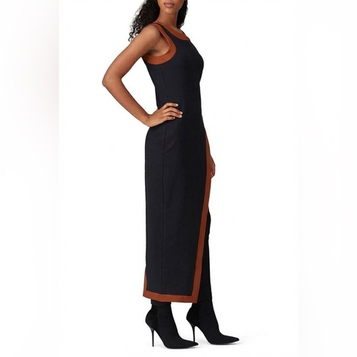 STAUD $295 Black Brown Pointer Top Asymmetric Hem Tank Dress, Medium ...