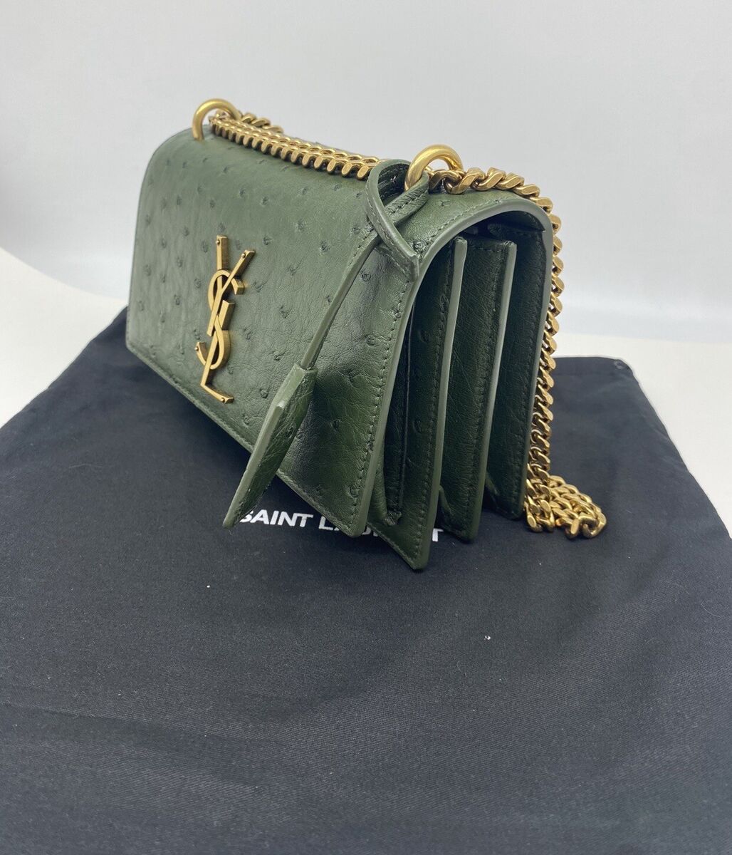 YSL SUNSET SMALL WITH REMO SOFT OSTRICH Vert Olive Color YSL SUNSET SMALL WITH REMO SOFT OSTRICH Vert Olive Color