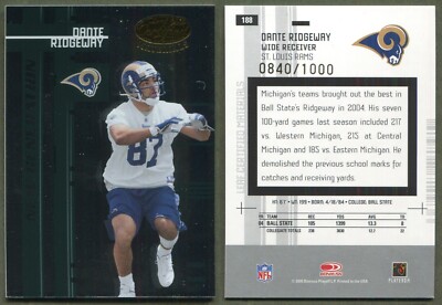 2005 Leaf Certified Materials #188 Dante Ridgeway (RC) St. Louis Rams ...