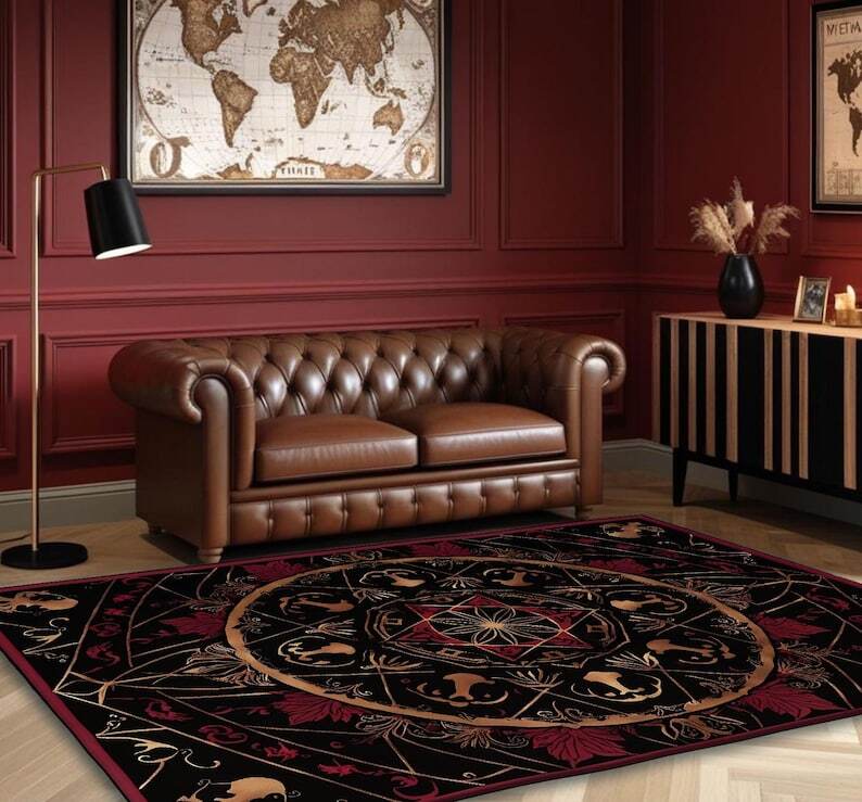 Dark Occult Symbolic Rug – Gothic & Epic Medieval-Inspired Black and ...
