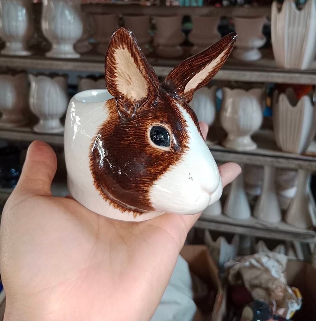 Brown Rabbit Head Figurine Vase Pot Ceramic Succulent Egg Cup Animal ...