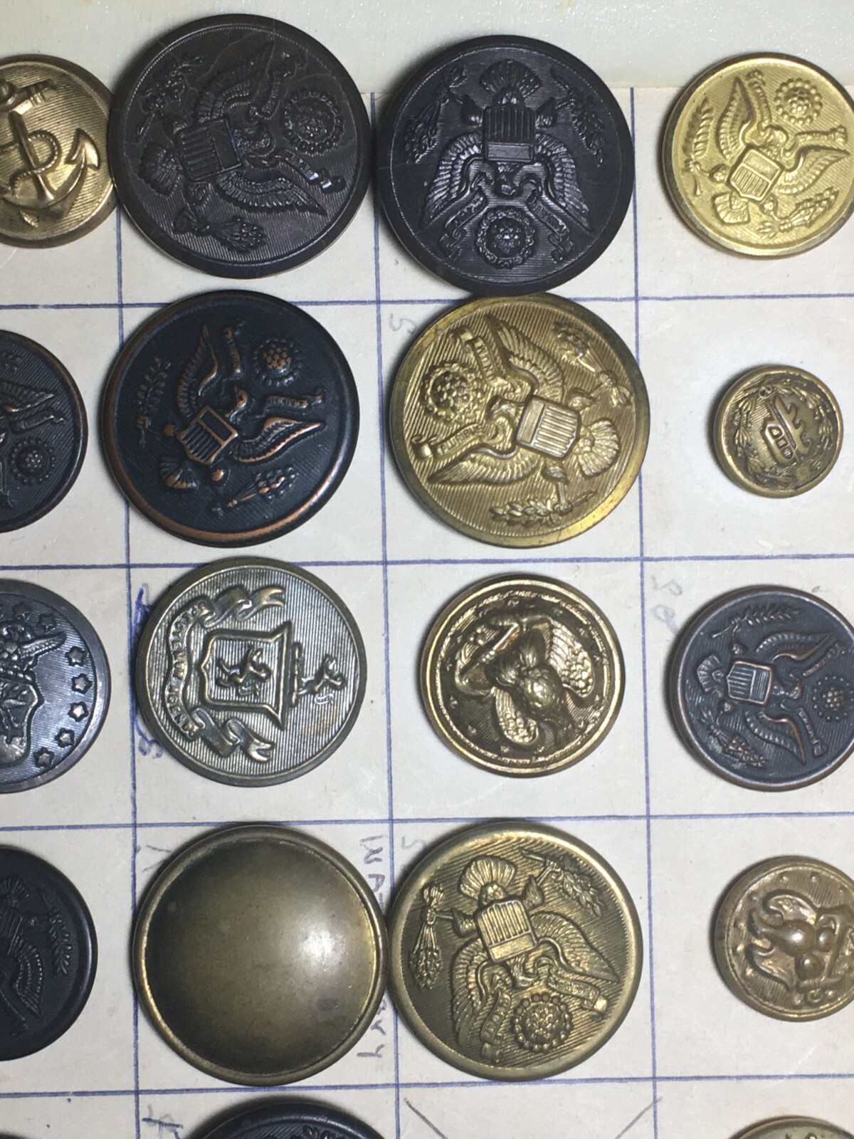 68 Military Uniform Buttons Antique Vintage Collectors Card Mixed Age ...