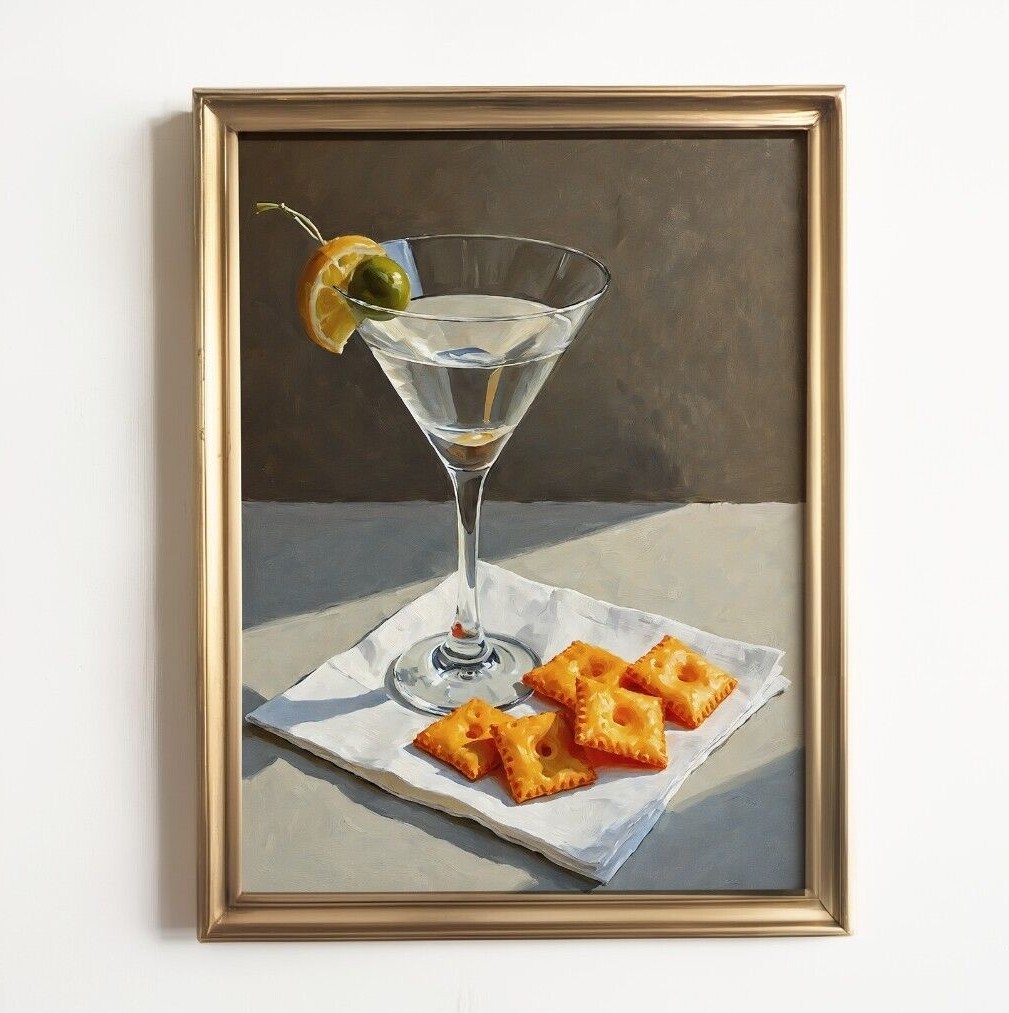 Martini and Cheez-Its Art Print | Original Still Life Oil Painting ...