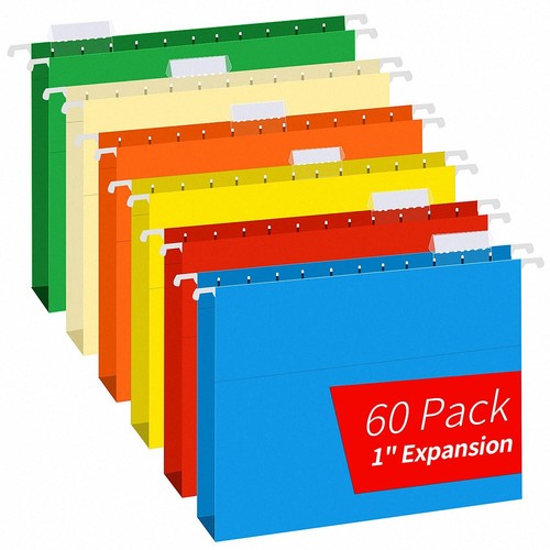 60 Pack Hanging File Folders with 1 Inch Expansion for Files Filing ...