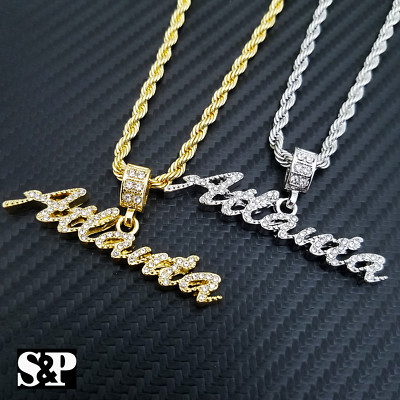 Unisex Fashion Iced ATLANTA Pendant & 4mm 24" Rope Chain Bust Down ...