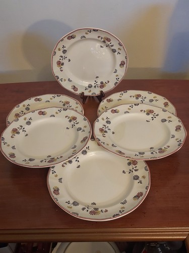 6 Adams China England VERMONT Pattern RED TRIM Gray Yellow Flowers ...