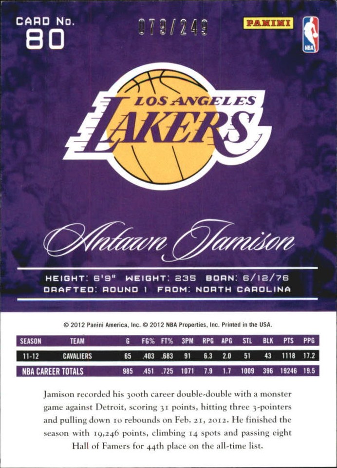 2012-13 Prestige Bonus Shots Gold Lakers Basketball Card #80 Antawn ...