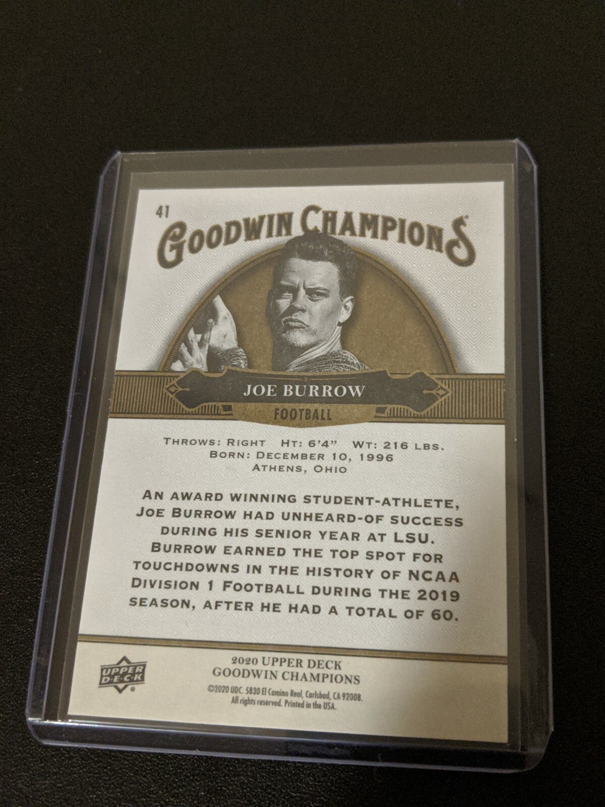2020 Upper Deck Goodwin Champions - Joe Burrow #41 (RC) for sale online ...