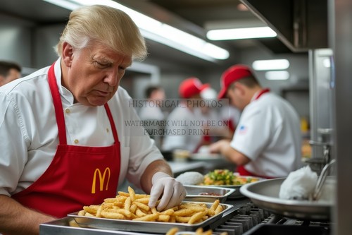 PRESIDENT DONALD TRUMP AS PROFFESIONAL McDONALDS FRY COOK COMICAL 4X6 ...