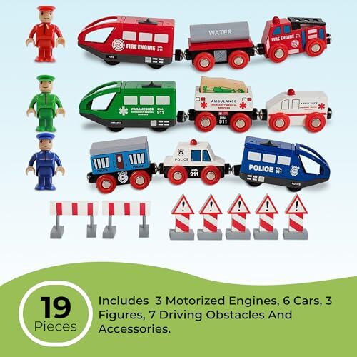 Wooden Train Set for Toddlers Battery Operated Action Rescue Trains ...