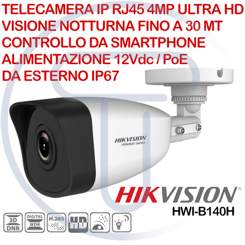 Hikvision HWI-B140H Telecamera Bullet IP 4MP Ultra HD Videosorveglianza ...