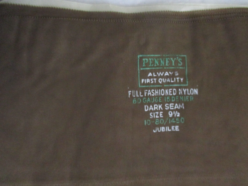 1PR VINTAGE PENNY'S DARK SEAMED FULL FASH FLAT KNIT NYLON STOCKINGS 9 1 ...