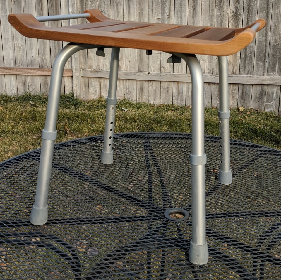 Spa Shower Bench Teakwood seat & Adjustable U shaped Aluminum Legs ...