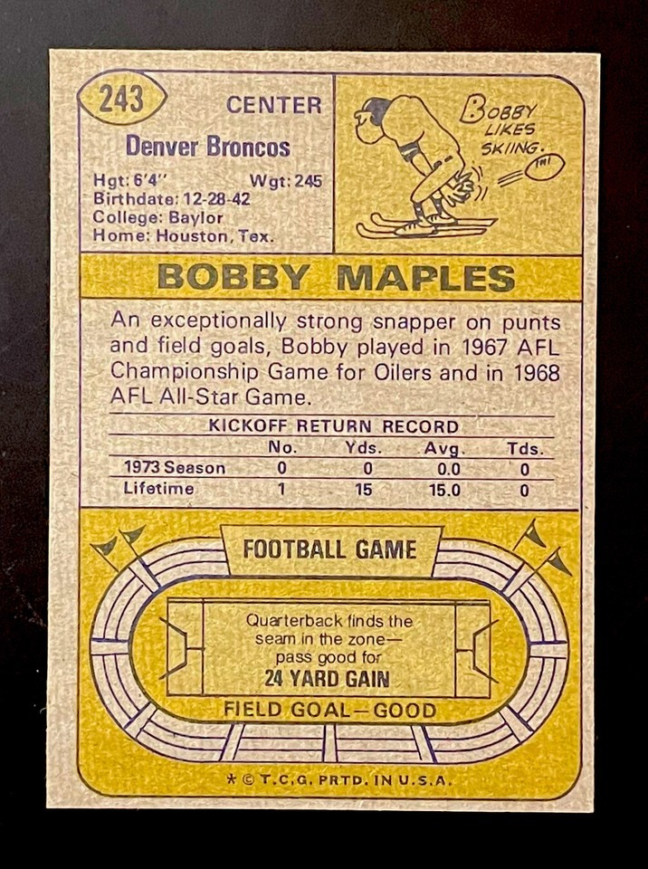 Boby Maples, Denver Broncos 1974 Topps Vintage Football Card #243 | eBay