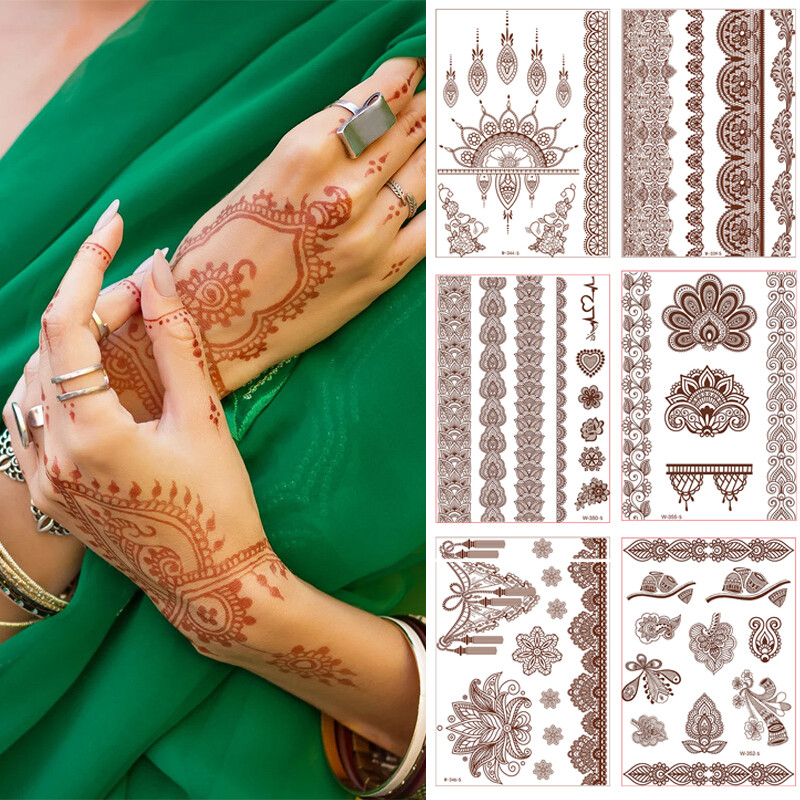Lace Floral Totem Henna Tattoo Temporary Fake Tattoo Red Tattoo Sticker ...