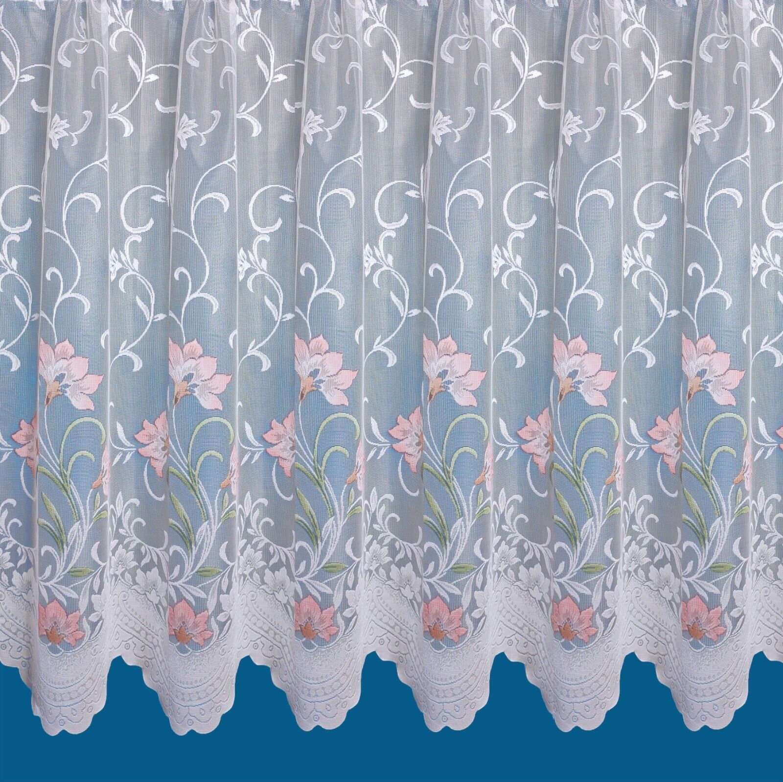 Luxury Pretty Pink Daisy Flower White Short Drop Window Net Curtain by ...