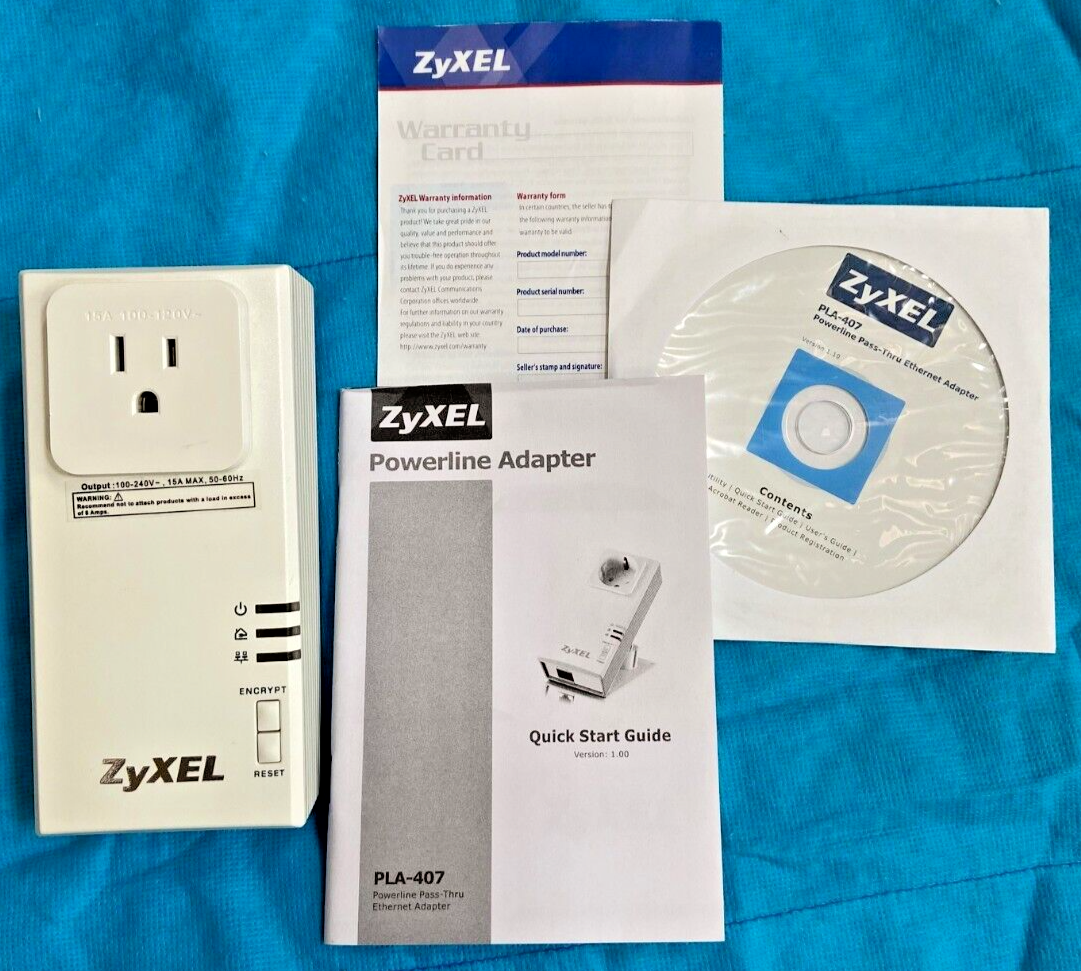 Single ZyXEL Powerline Pass-Thru Ethernet Adapter PLA-407 200Mbps White ...
