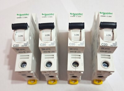 Lot of 4 pcs. Schneider Electric A9F74120 IC60N Circuit Breaker C20A ...