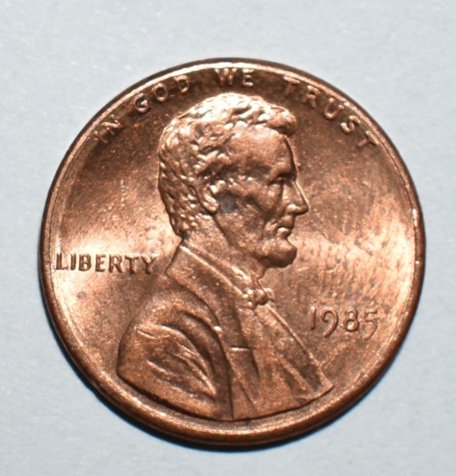 1985 Penny Errors No Mint Mark, Strike Trough, Collar, Wounded Red ...