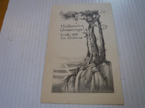 RARAE ANTIQUE PINK OF PERFECTION PUBL HALLOWEEN POSTCARD SEPIA (GOBLINS ...