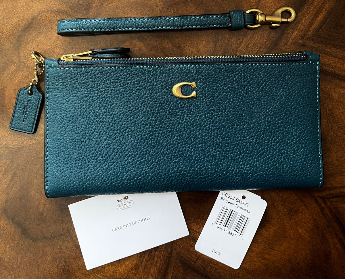 NWT Coach Deep Turquoise Pebble Leather 2 Zip Compartments NWT Coach Deep Turquoise Pebble Leather 2 Zip Compartments