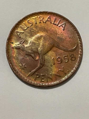👀AUSTRALIAN 1958 PENNY COIN HIGH GRADE GEM UNC RAINBOW LUSTER RARE THUS ...