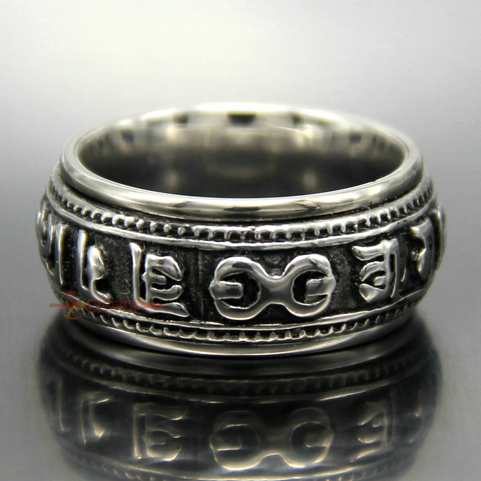 Retro Spinning Tibetan Carved Stainless Steel OM Mani Padme Hum Amulet ...